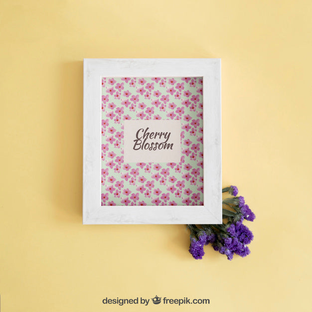 Free Spring Mock Up With Frame And Purple Flowers Psd – DreamBundles