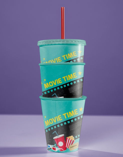 Free Front View Of Stacked Cinema Cups With Straw Psd – DreamBundles