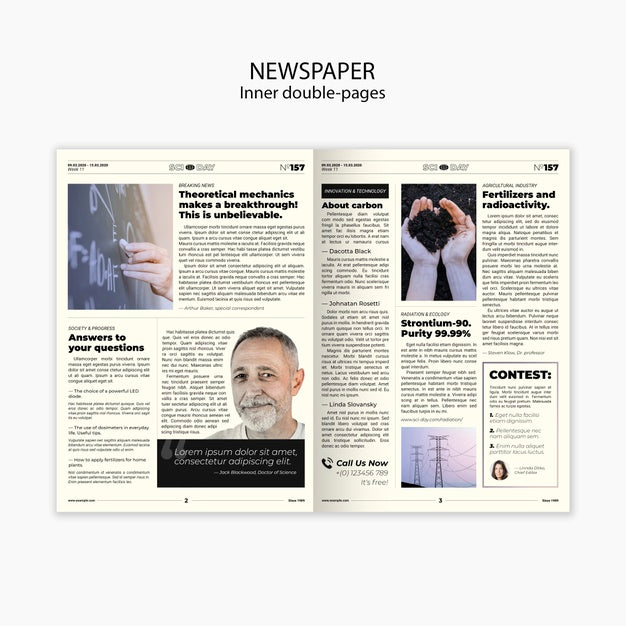 Free Newspaper Scientific Article Inner Double-Pages Template Psd ...
