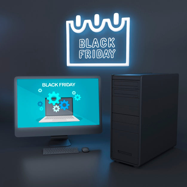 Free Pc Mock-Up With Blue Neon Lights Psd – DreamBundles