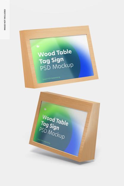 Free Wood Table Advertising Tag Signs Mockup, Floating Psd – DreamBundles